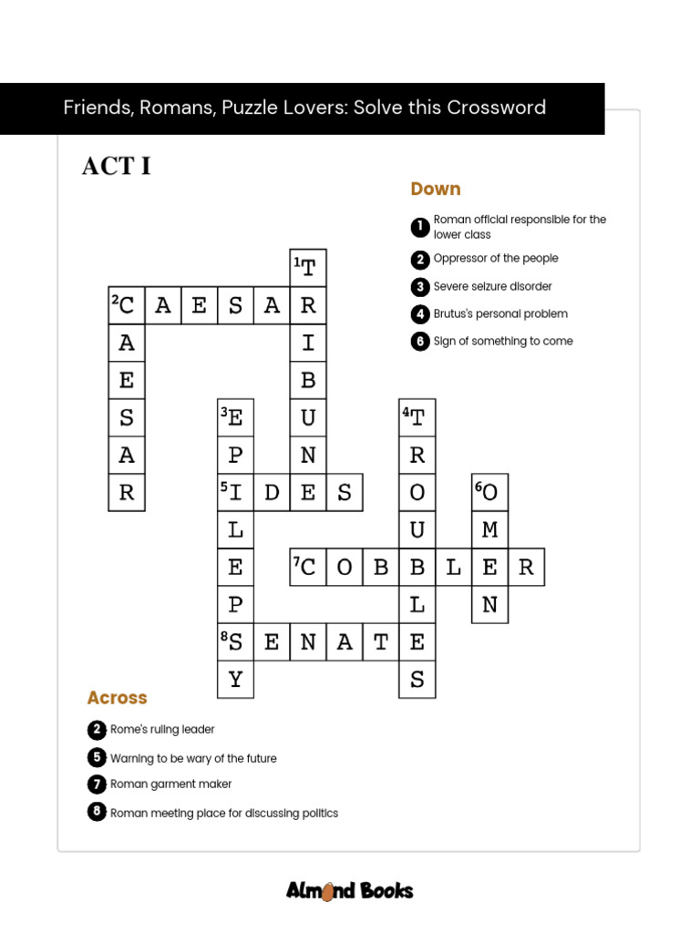 Julius Caesar Crossword Puzzle Guide | PDF | Mark Antony | Julius Caesar