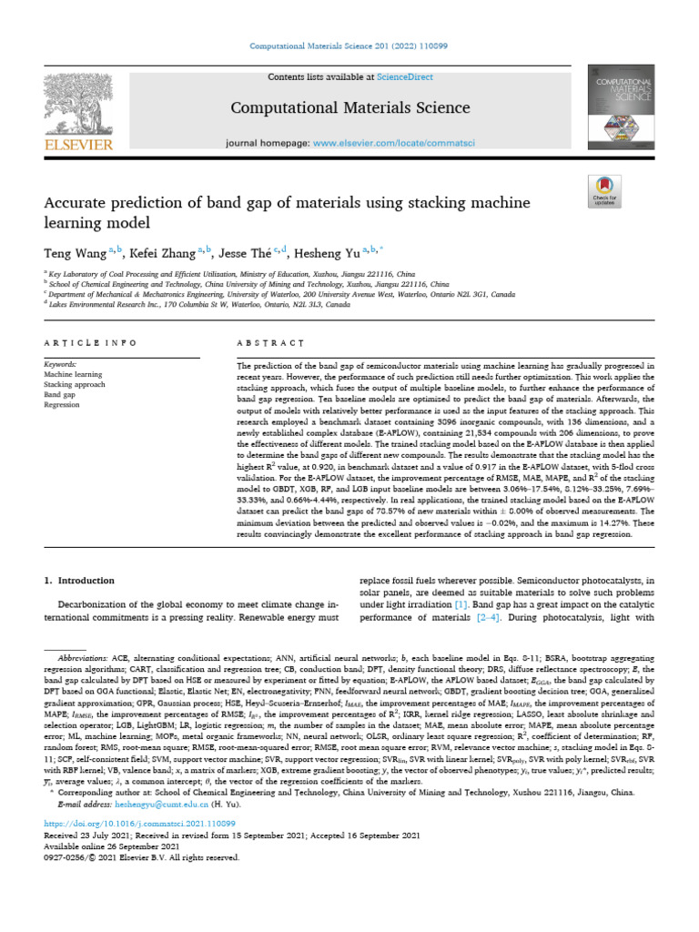 Band Gap Prediction via Stacking Model | PDF | Applied Mathematics