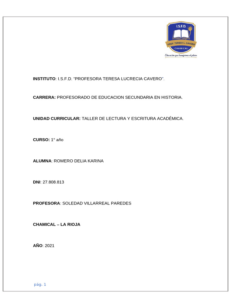 Romero Delia Karina TFH | PDF | Maestros | Comunicación