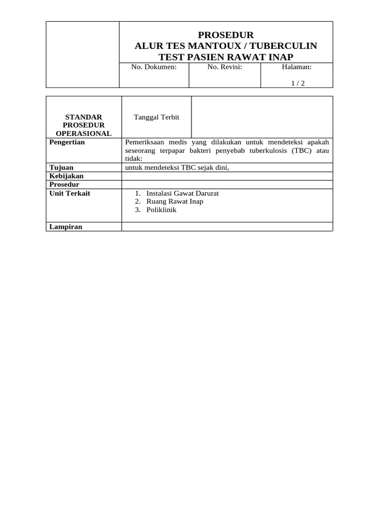 Spo Pemeriksaan Mantoux Pasien Rawat Inap | PDF