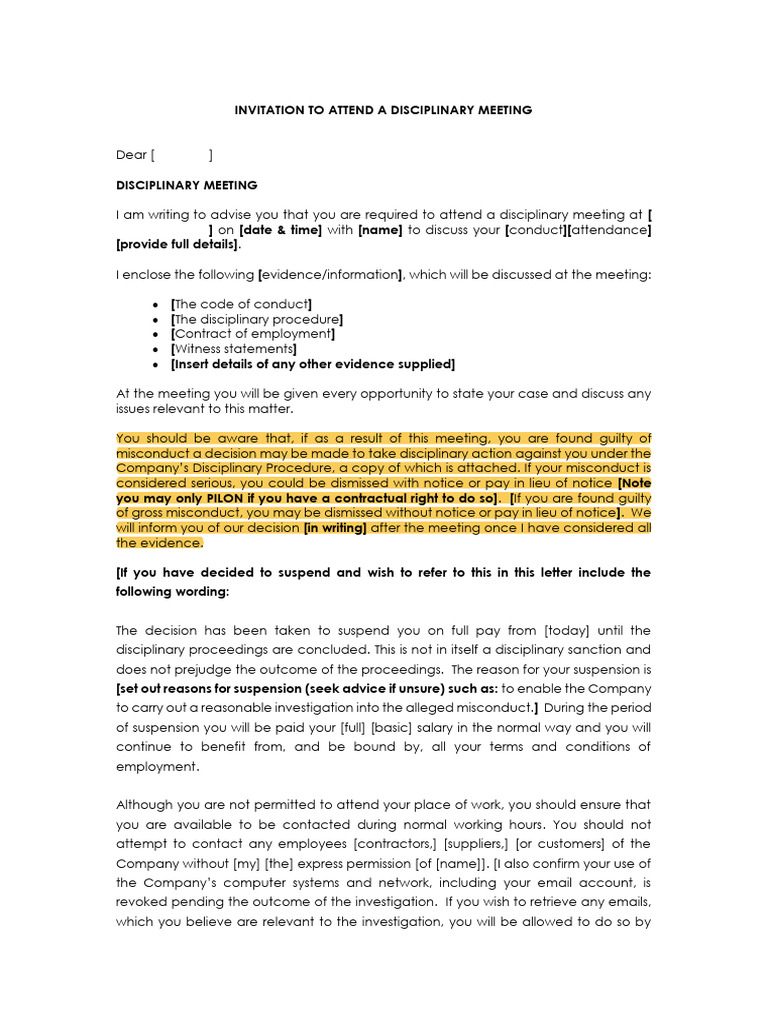 Disciplinary Meeting Invitation Letter | PDF | Limited Liability ...