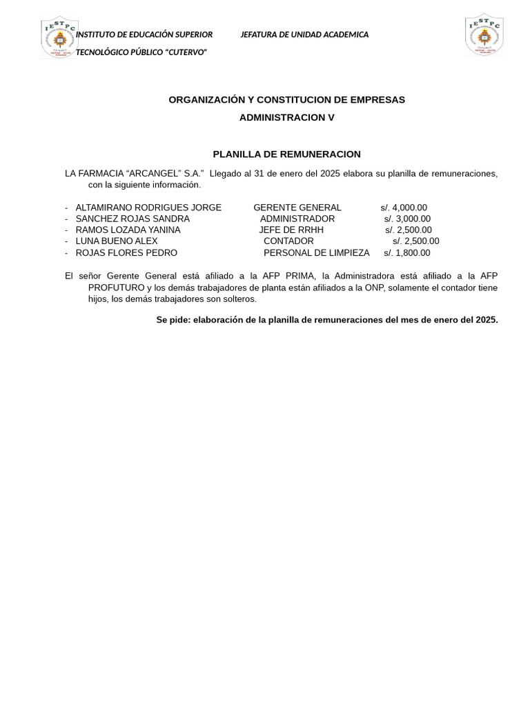 Practica de Planillas | PDF