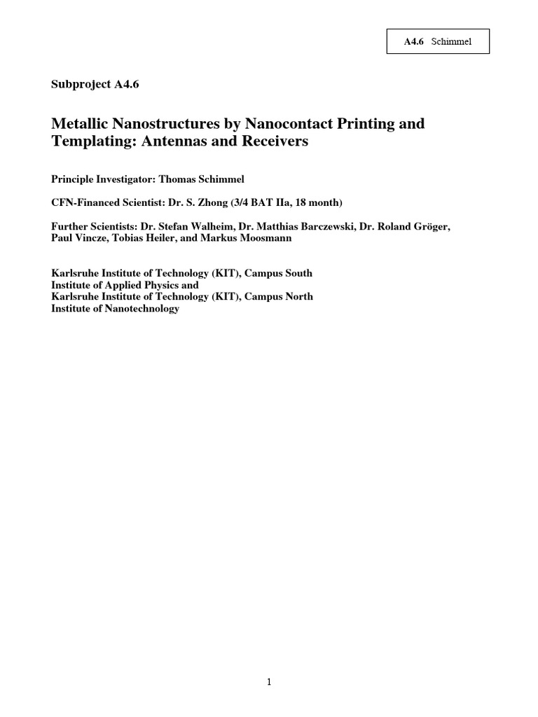 Metallic Nanostructures by Nanocontact P | PDF | Nanowire | Atomic ...