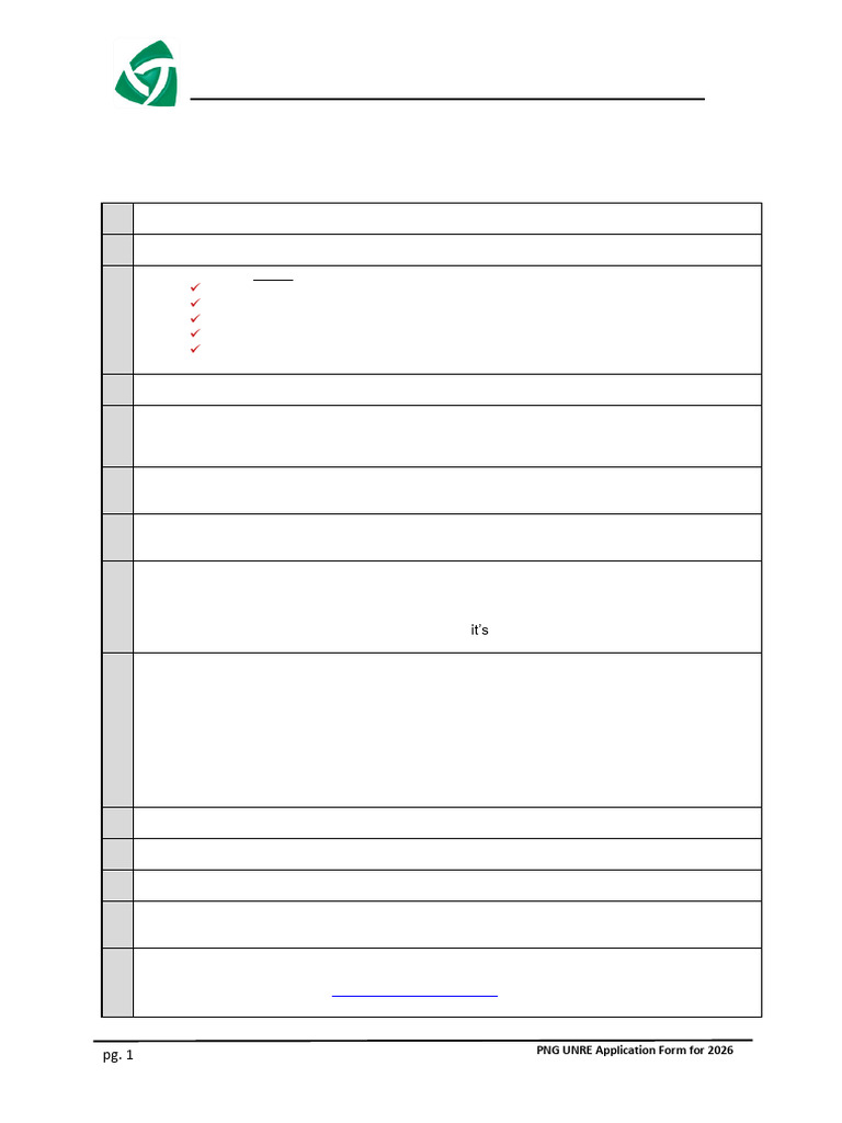 2026 PNG UNRE Non School Leaver Application Form | PDF | Papua New Guinea