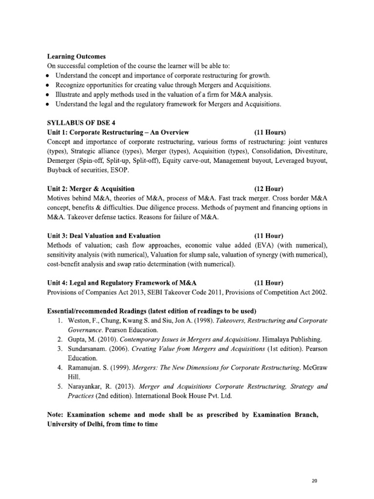 Merger & Acq Syllabus | PDF