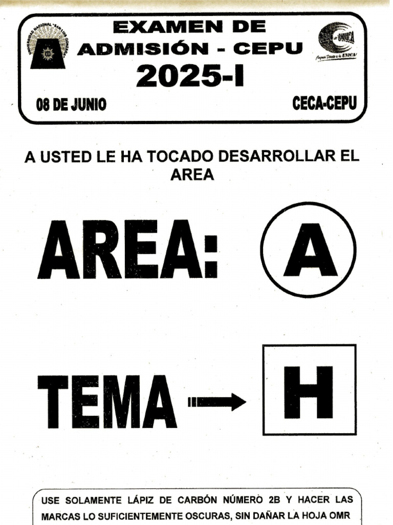 Area A - Cepu 2025 - I | PDF