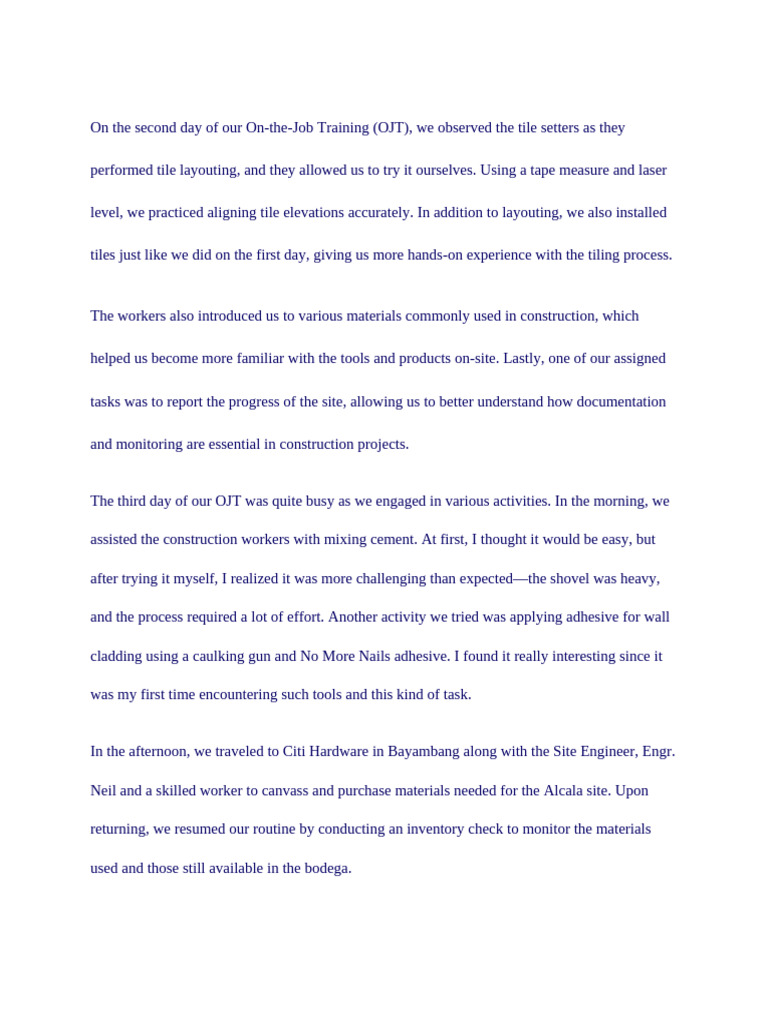 Ojt Experience | PDF