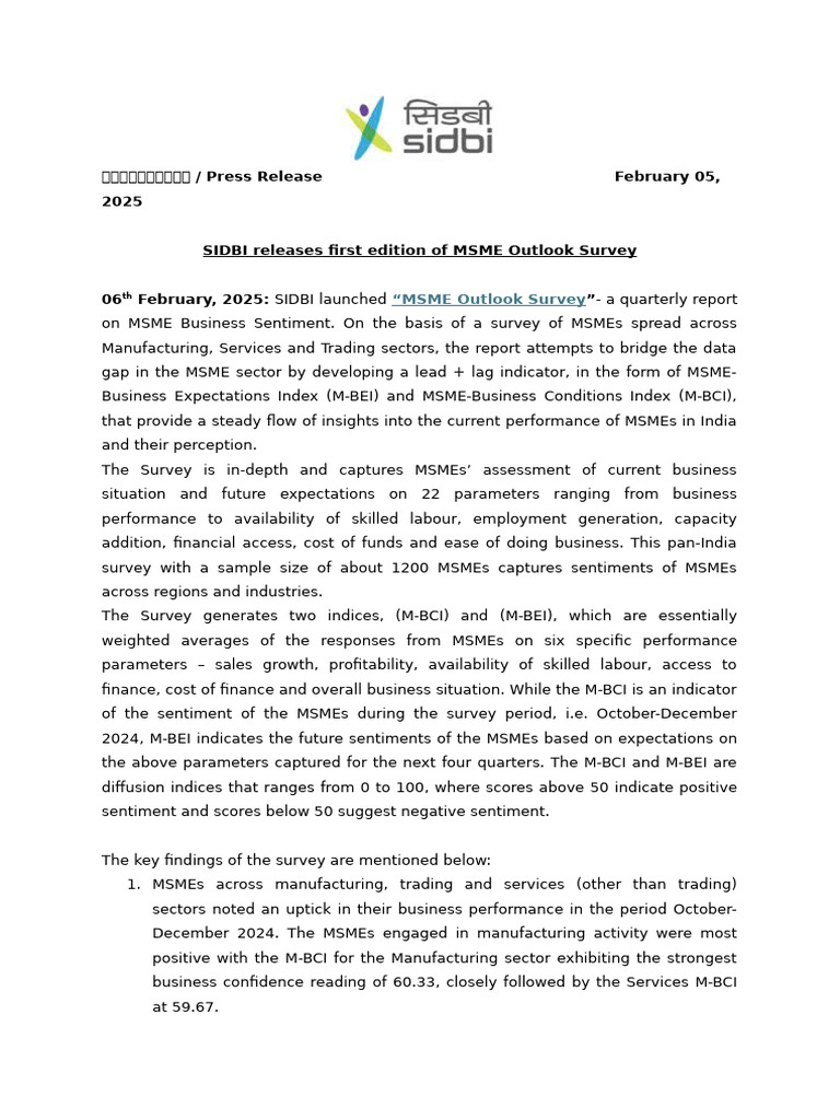 MSME Outlook Survey Q1 FY2026 Released | PDF | Small And Medium Sized ...