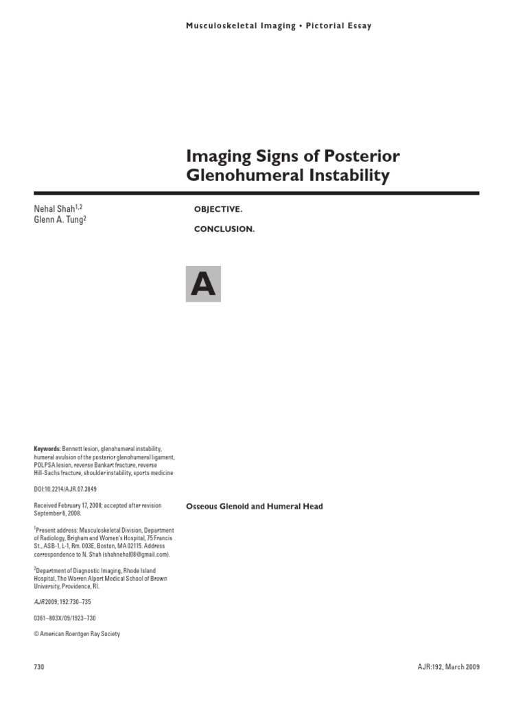 Shah Tung 2012 Imaging Signs of Posterior Glenohumeral Instability | PDF | Shoulder ...
