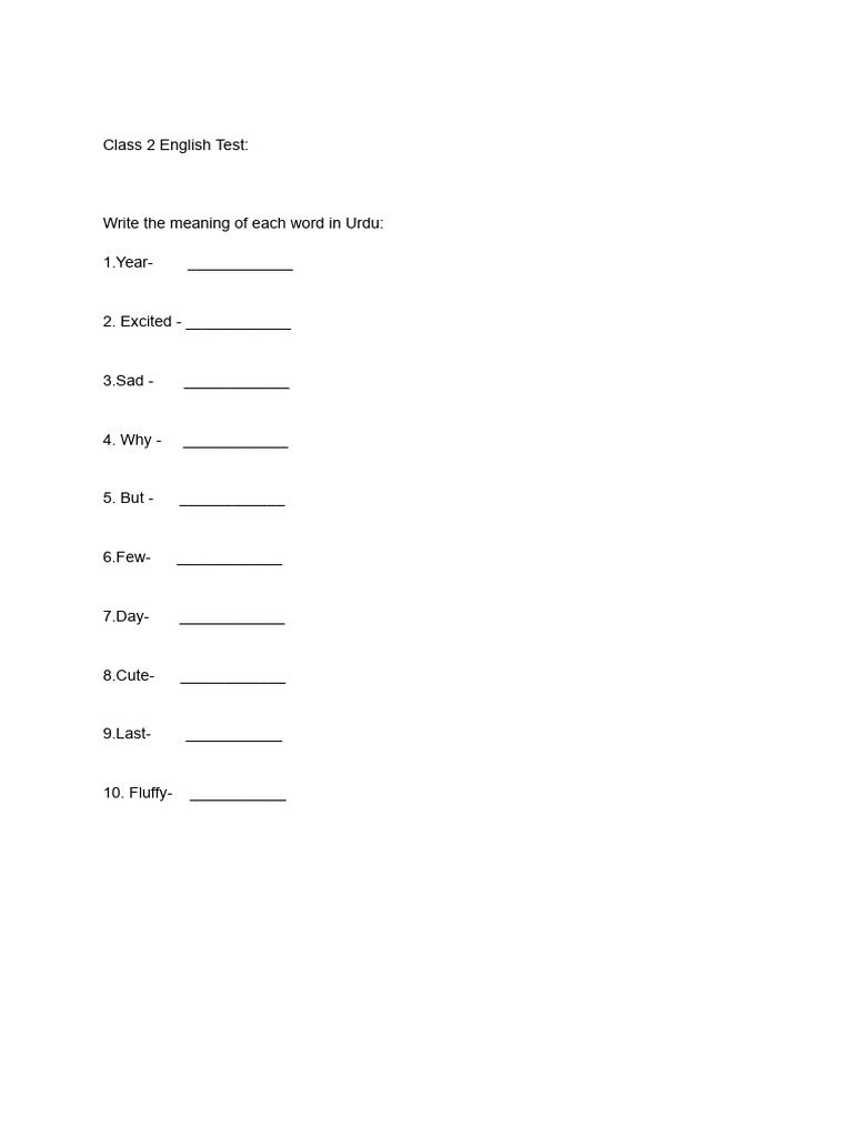 Class 2 English Test | PDF