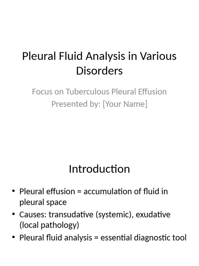 Pleural Fluid Analysis in TB Effusion | PDF | Diseases And Disorders ...