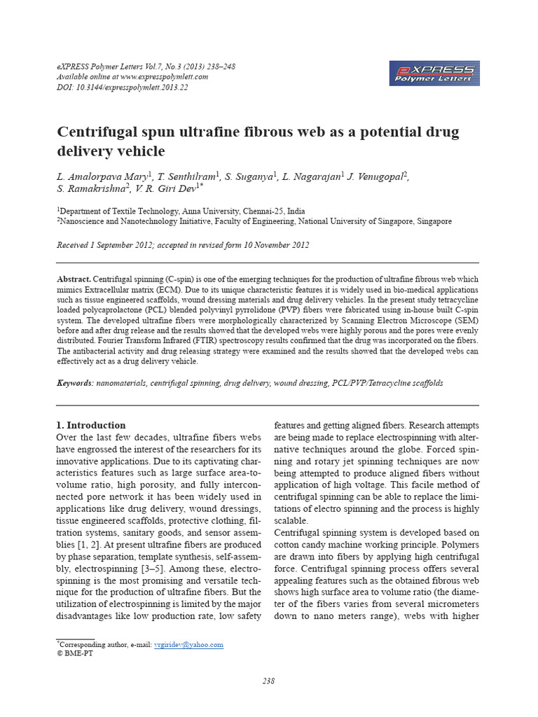 Centrifugal Spun Ultrafine Fibrous Web A | PDF | Tissue Engineering ...