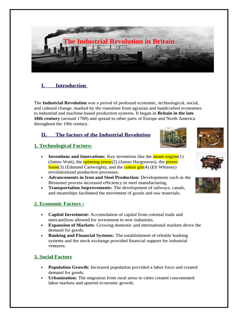 Industrial Revolution in Britain: Key Factors | PDF | Industrial ...