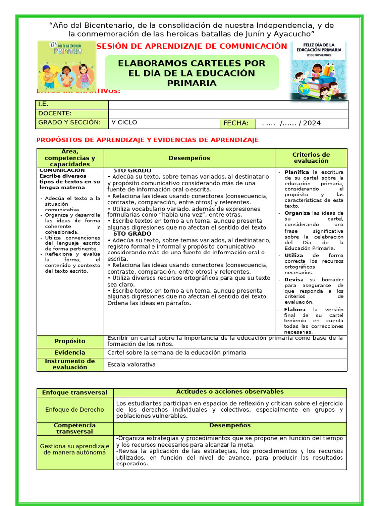 Ses-Lun-Comun-Elaboramos Carteles Por El Día de La Educación Primaria-Jezabel Camargo Único ...