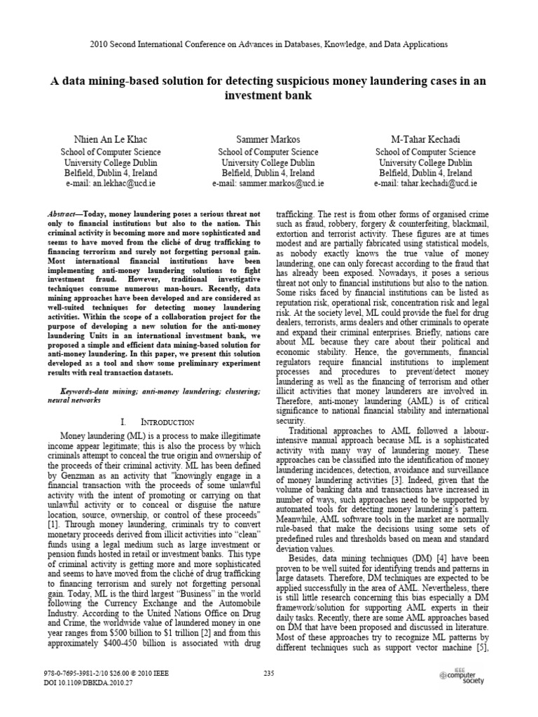 A Data Mining-Based Solution For Detecting Suspicious Money Laundering Cases in An Investment ...