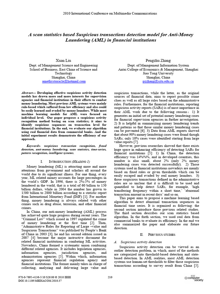 Scan Statistics for AML Transaction Detection | PDF | Sensitivity And ...