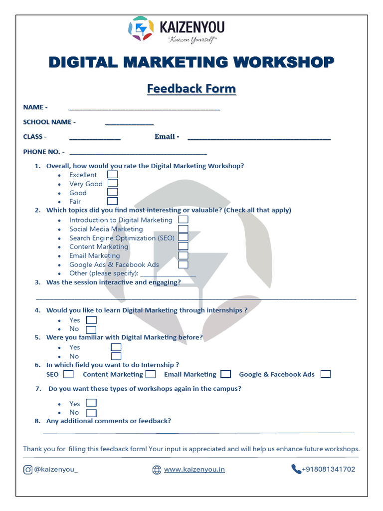 DIGITAL MARKETING WORKSHOP Feedback Form | PDF
