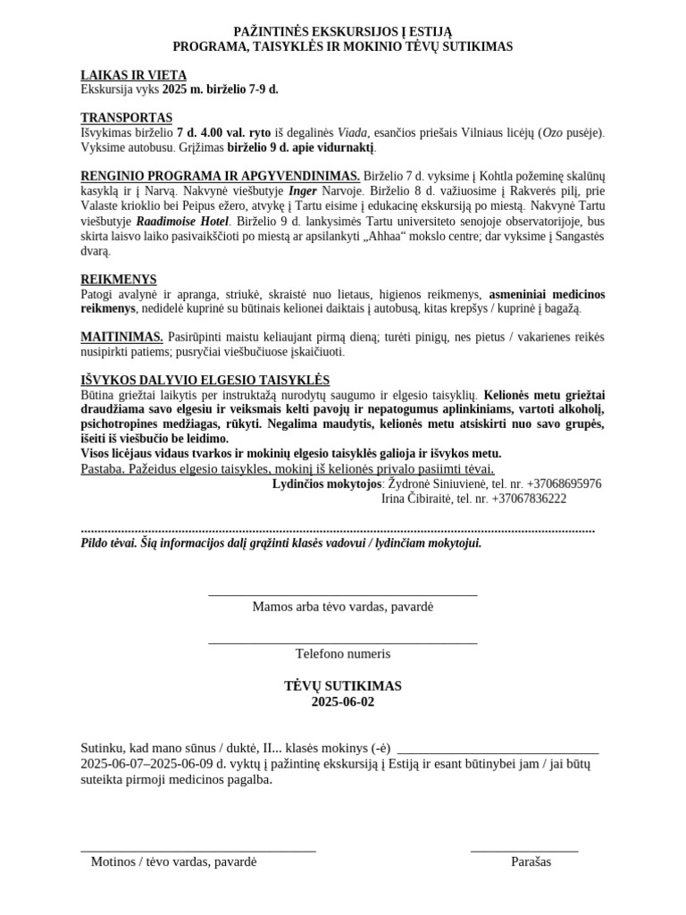 Estija - Keliones Sutikimas | PDF