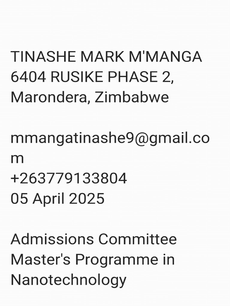 Motivational Letter Tinashe Mark M'manga - 250405 - 134449 | PDF