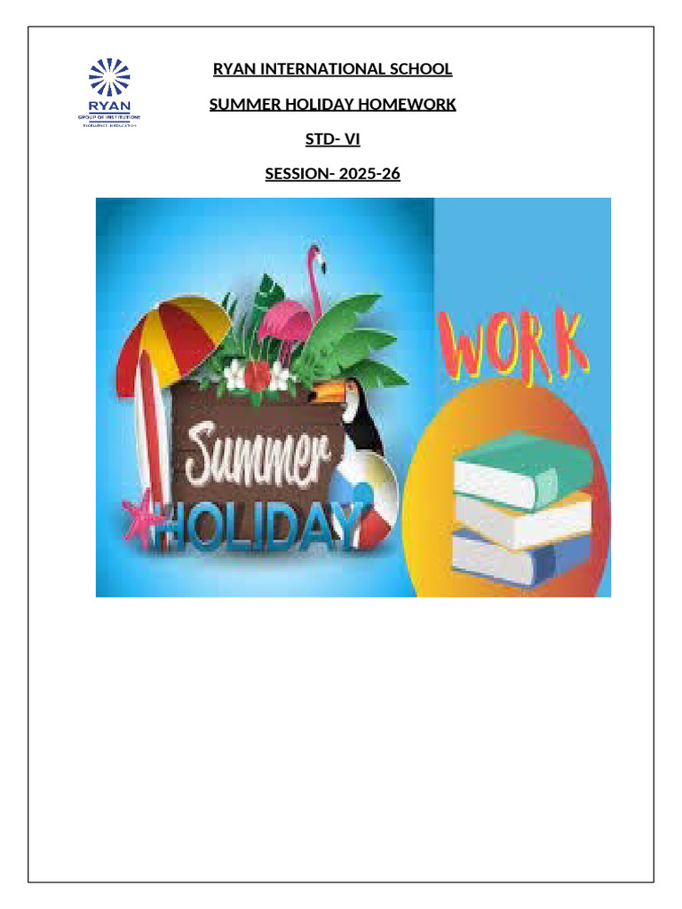 Summer Holiday Homework for Class VI | PDF | Spreadsheet | Microsoft Excel