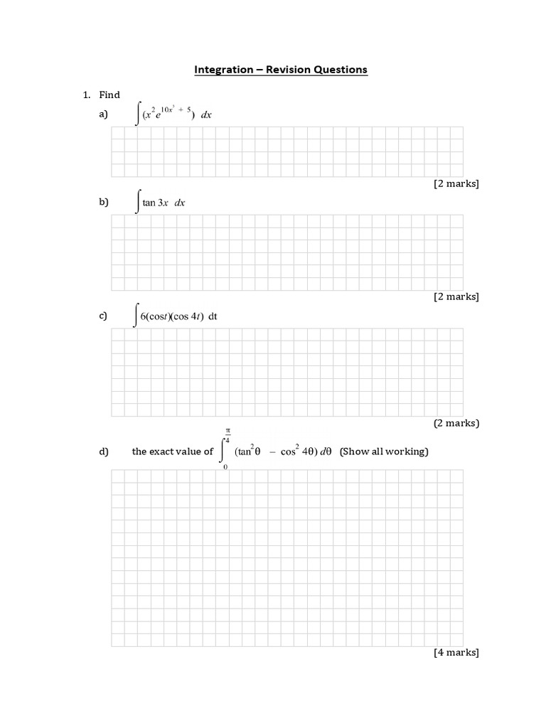 Integration Revision Questions - Practice Test | PDF | Integral | Circle