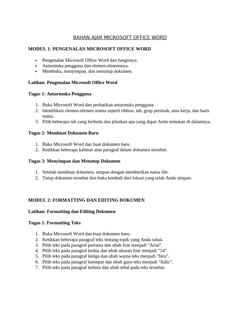 Bahan Ajar Microsoft Office Word | PDF