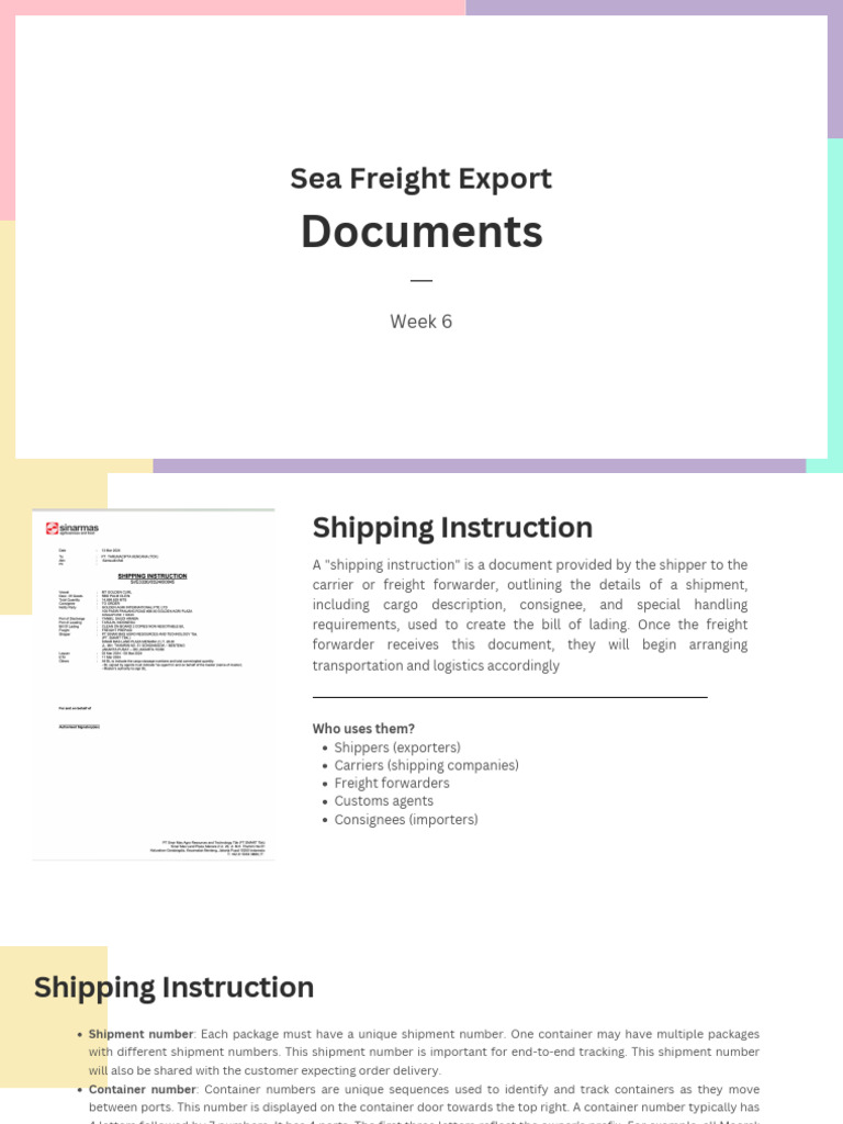 Sea Freight Export Documentation Guide | PDF | Bill Of Lading | Cargo