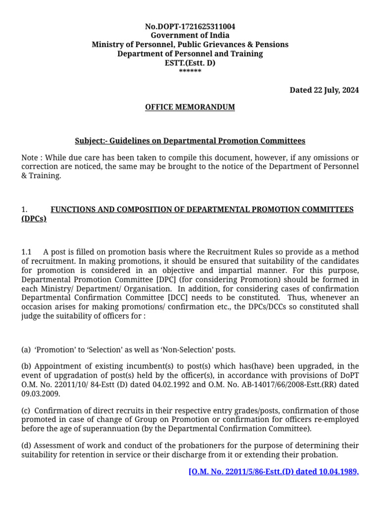 Guidelines for Departmental Promotion Committees | PDF | Performance ...