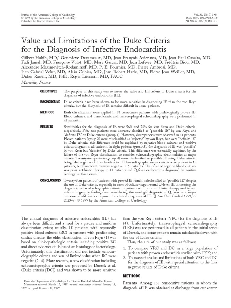Luccioni Et Al Value and Limitations of The Duke Criteria For The Diagnosis of Infective ...