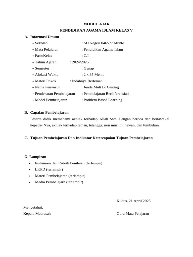 Template Modul Ajar 2 | PDF