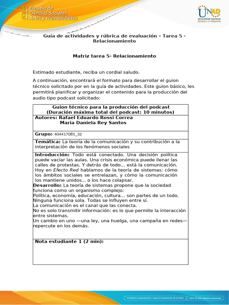 Matriz Tarea 5 - Relacionamiento | PDF | Comunicación
