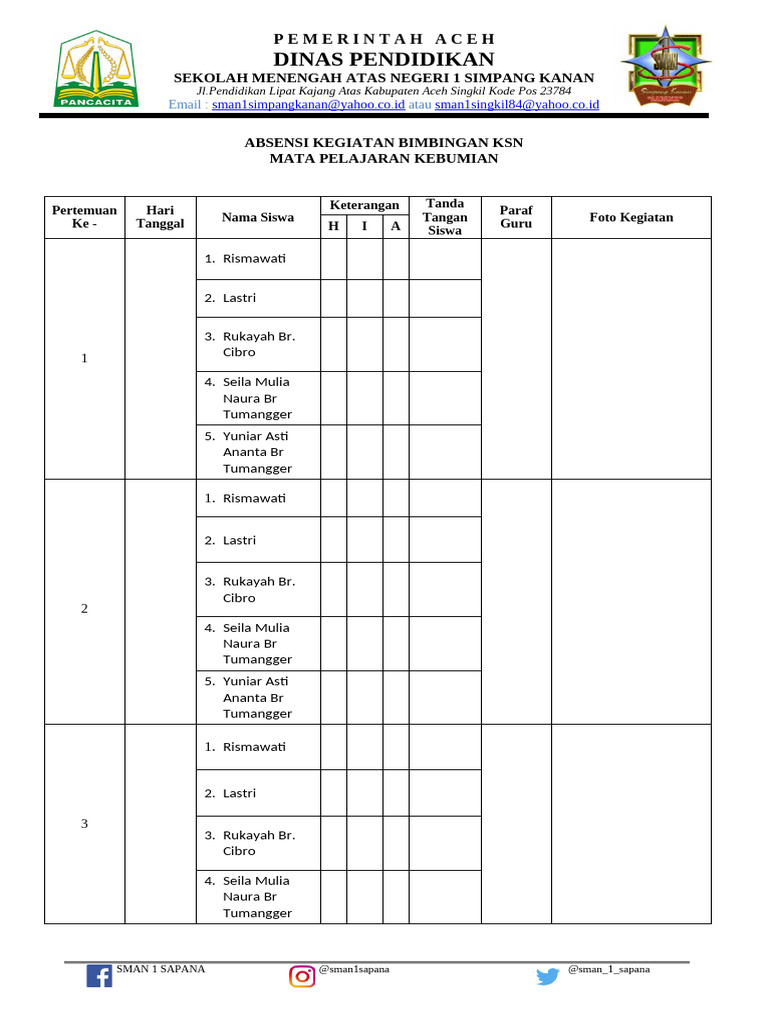 Absen Bimbingan KSN 2025 | PDF