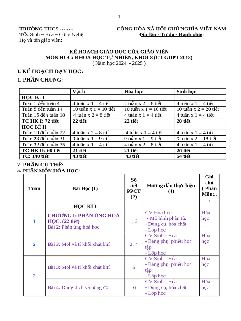 3.1. KHGD KHTN 8 - NH 24-25-3 Môn Song Song | PDF
