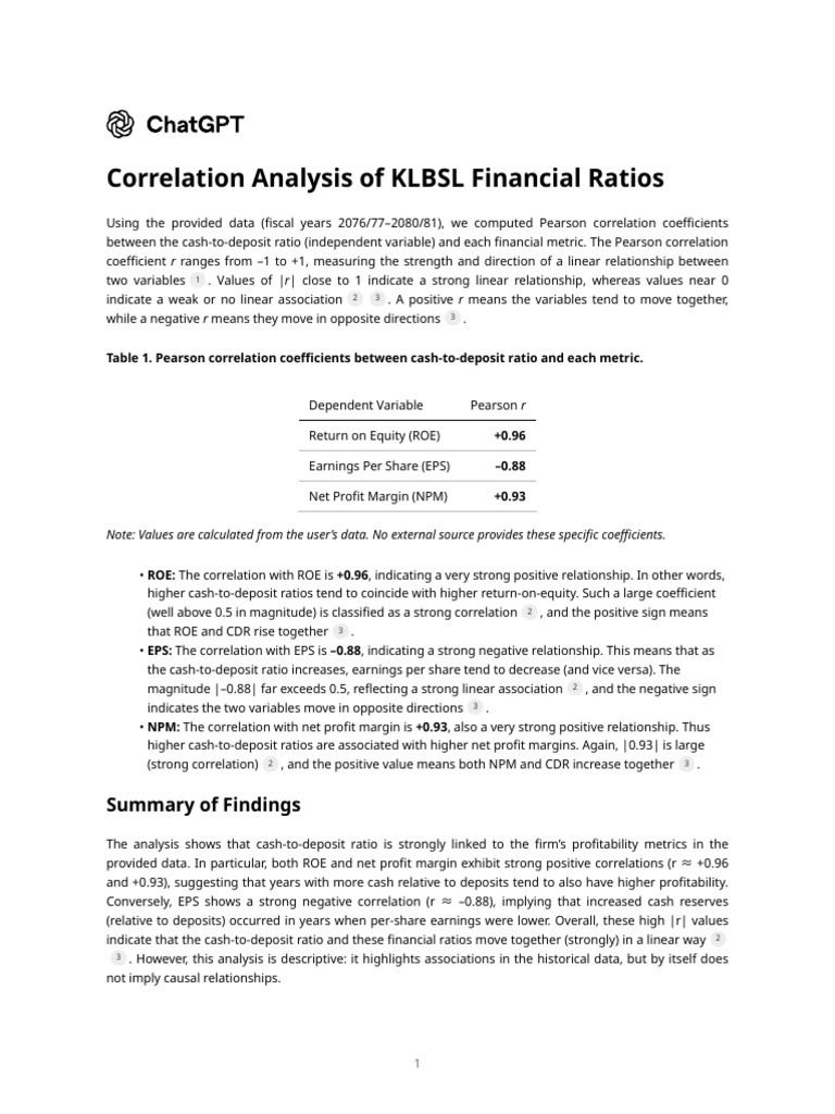 Correlation Analysis of KLBSL Financial Ratios | PDF | Multivariate Statistics | Statistical ...