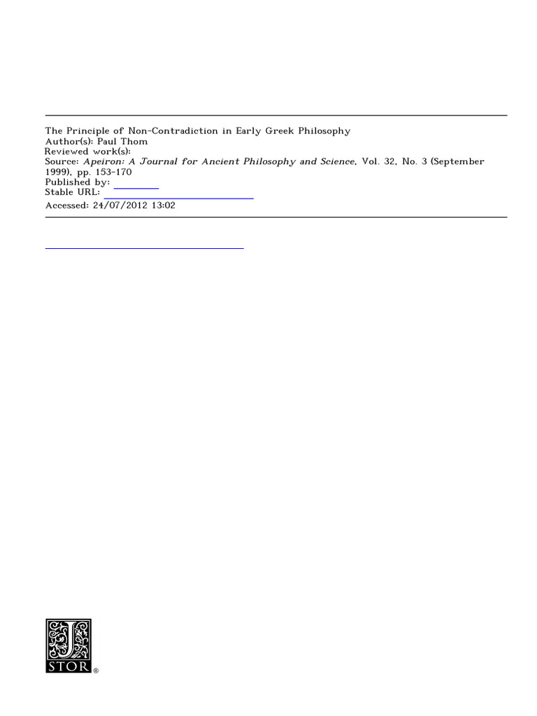 Thom, Paul, The Principle of Non-Contradiction in Early Greek ...