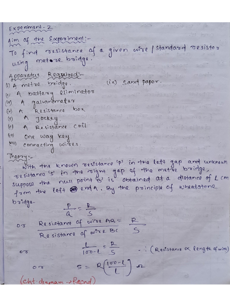 Expt-2. (To Find Resistance of Wire Using Meter Bridge) | PDF