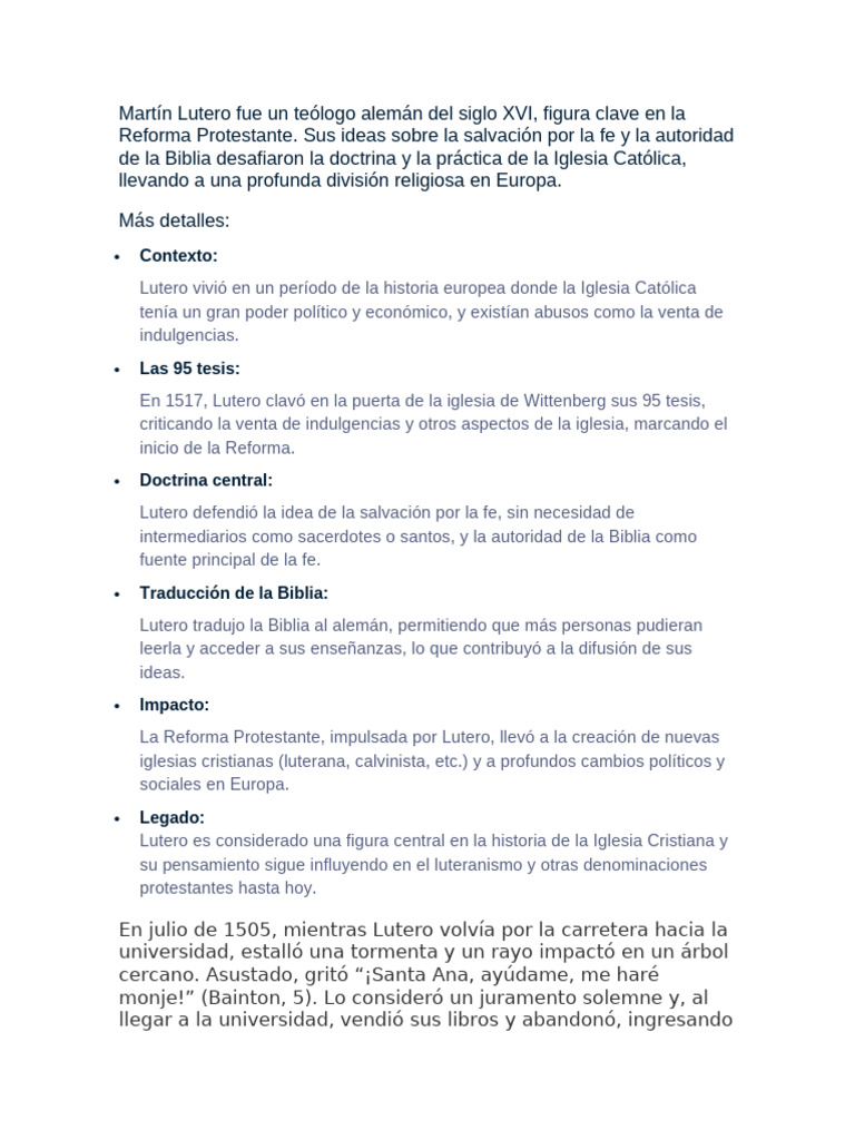 Martín Lutero: Pionero de la Reforma | PDF | Martin Luther | protestantismo
