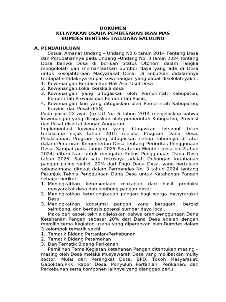 Dokumen Kelayakan Usaha Bumdes-1 | PDF