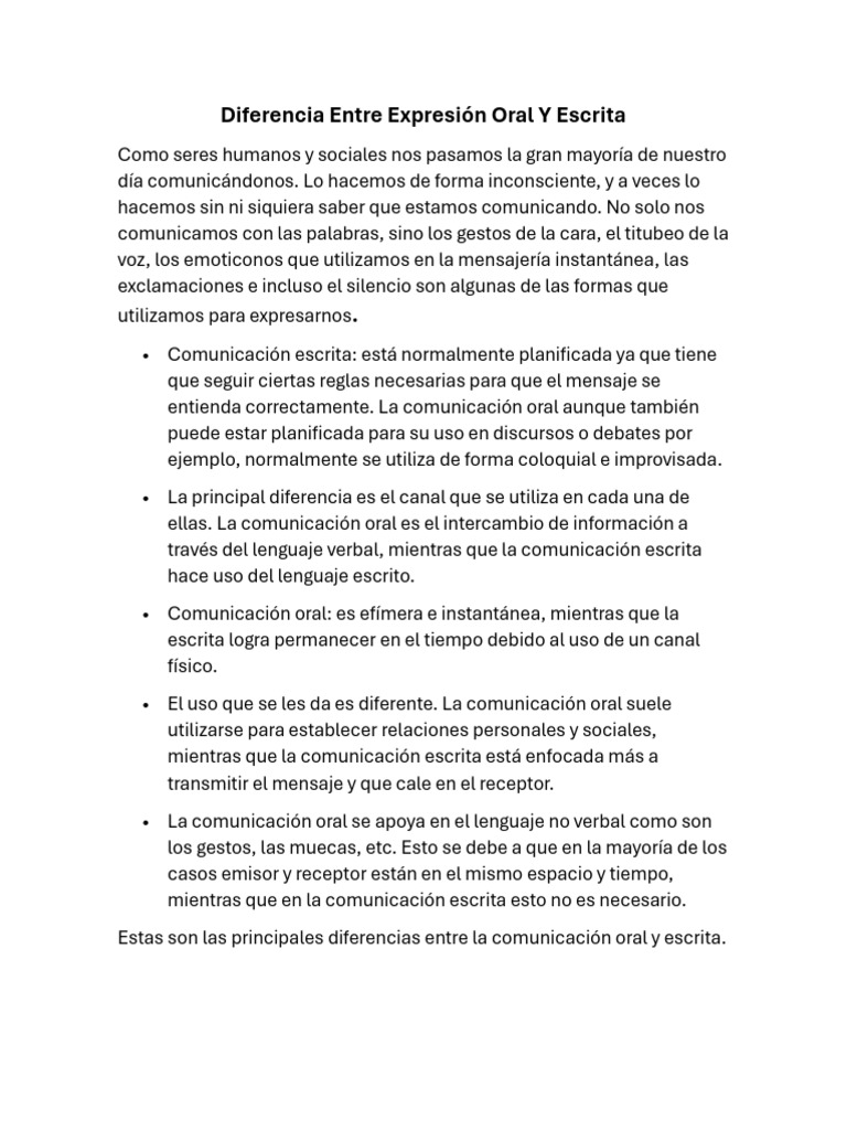 Diferencia Entre Expresión Oral Y Escrita | PDF