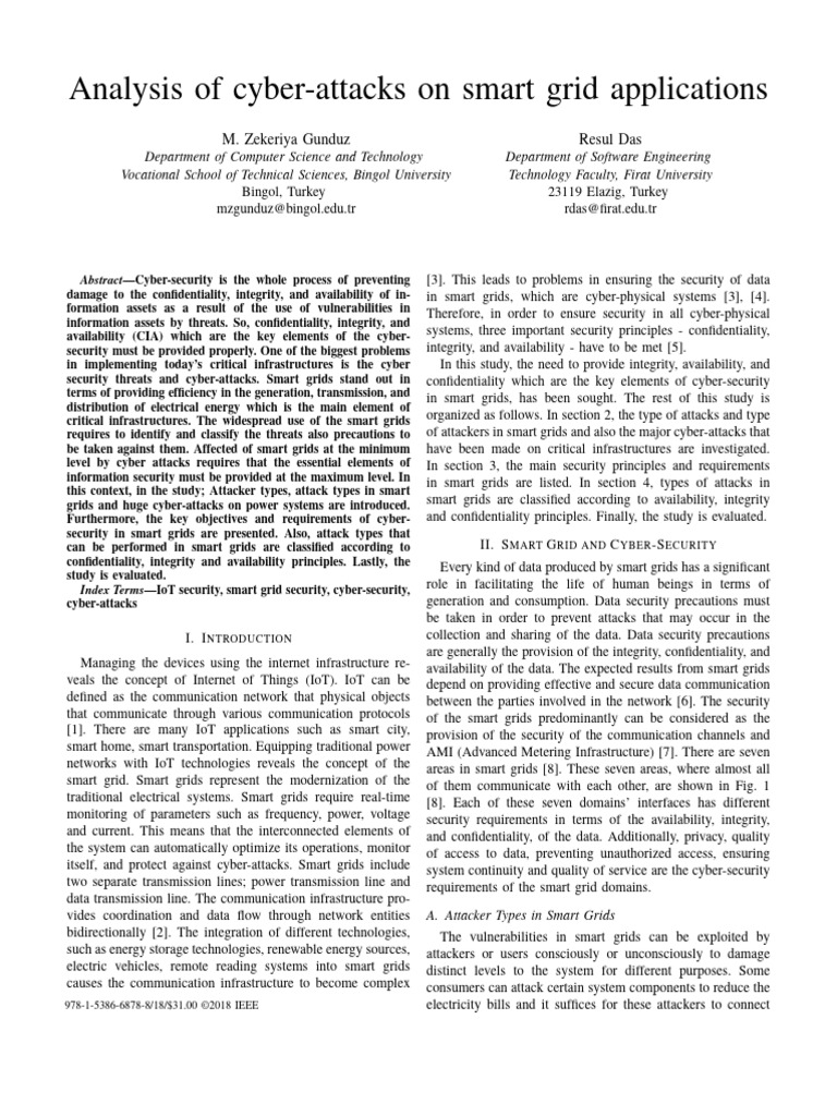 Analysis of Cyber-Attacks On Smart Grid Applications | PDF | Security ...
