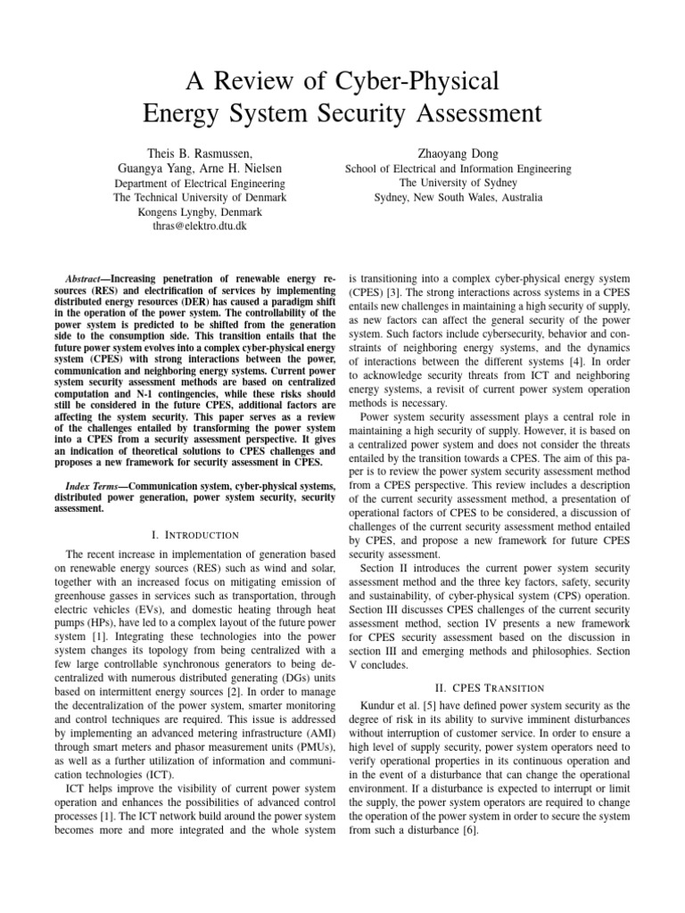 A Review of Cyber-Physical Energy System Security Assessment | PDF ...