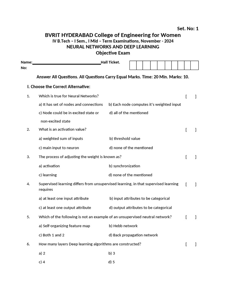 Deep Learning Exam Questions Set 1 | PDF | Deep Learning | Machine Learning