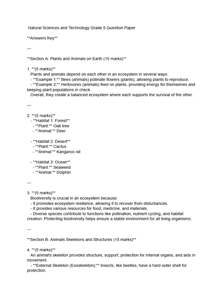 Natural Sciences and Technology Grade 5 Question Paper | PDF | Ductility | Ecosystem