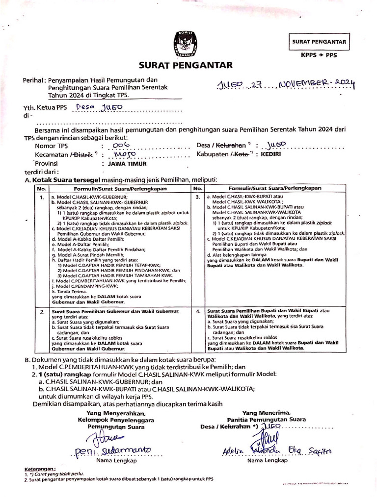 Surat Pengantar Kpps Ke Pps Tps 006 | PDF