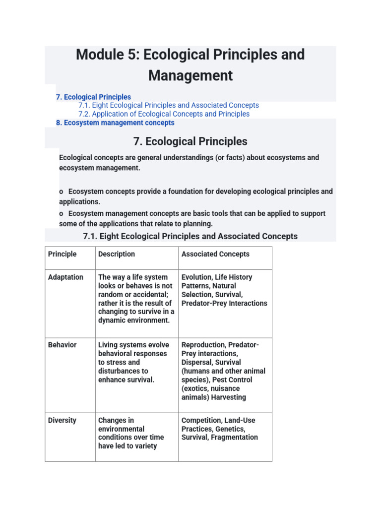 Ecological Principles and Management | PDF | Ecology | Ecosystem