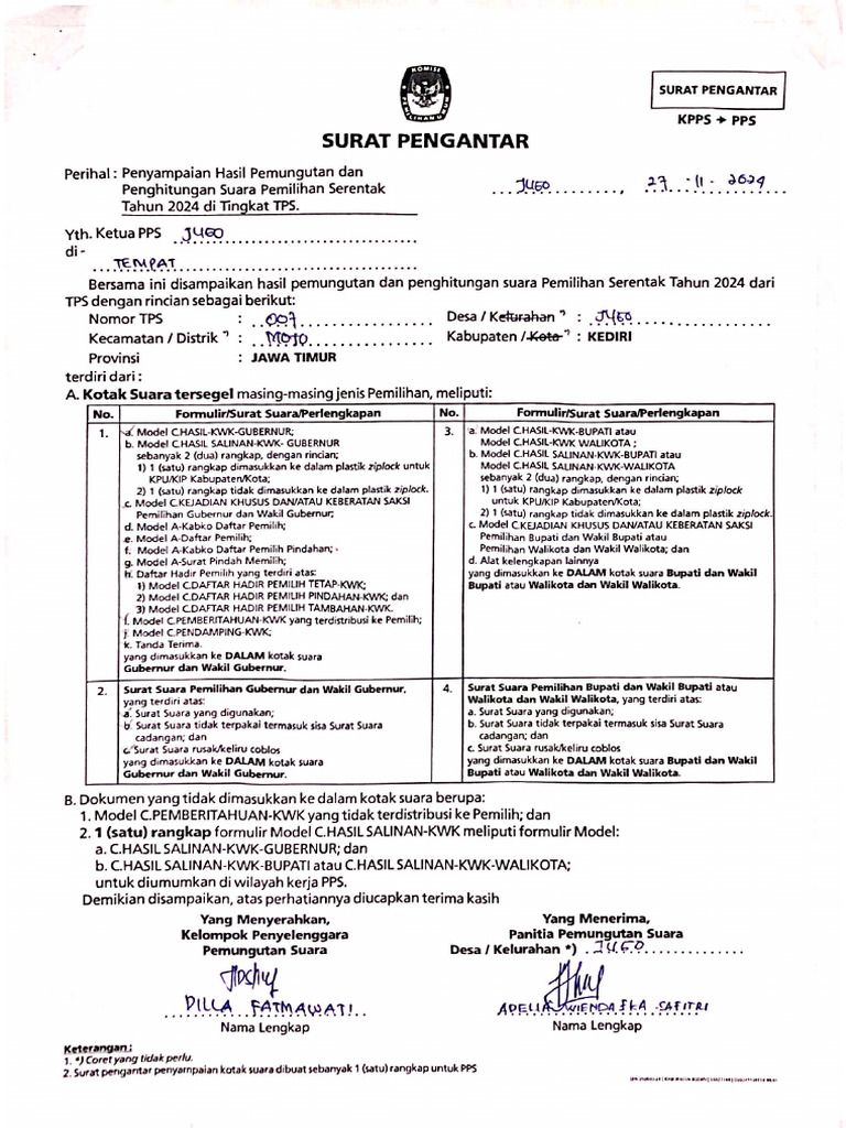 Surat Pengantar Kpps Ke Pps Tps 007 | PDF