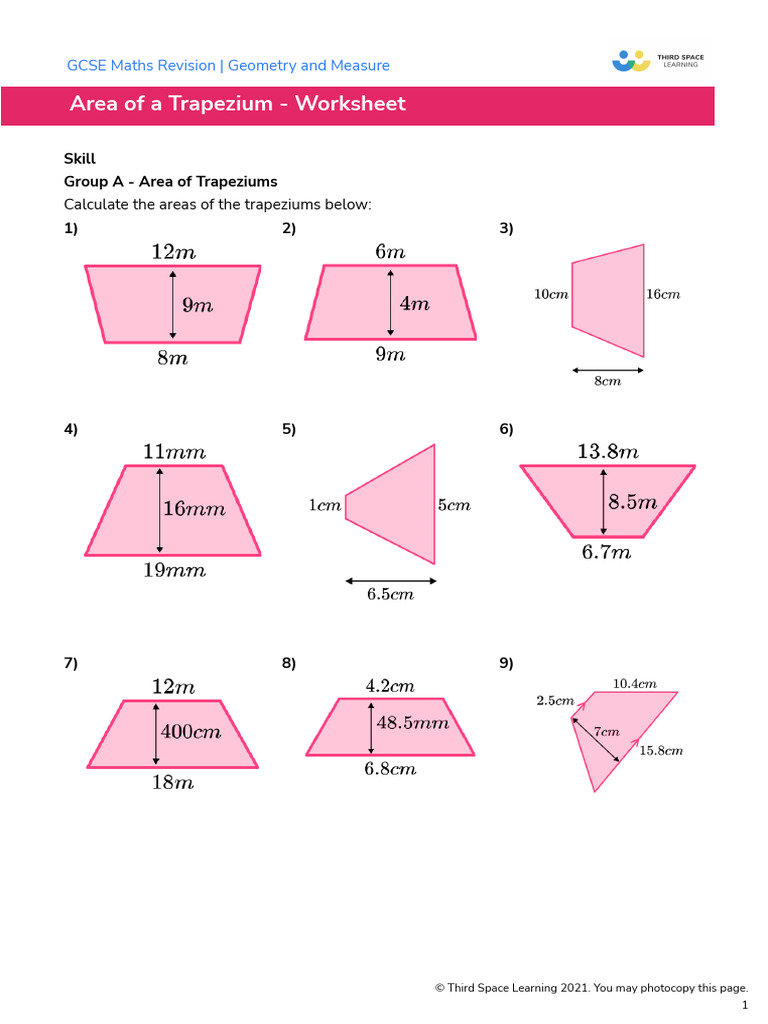 Third Space Learning Area of A Trapezium GCSE Worksheet | PDF | Area ...