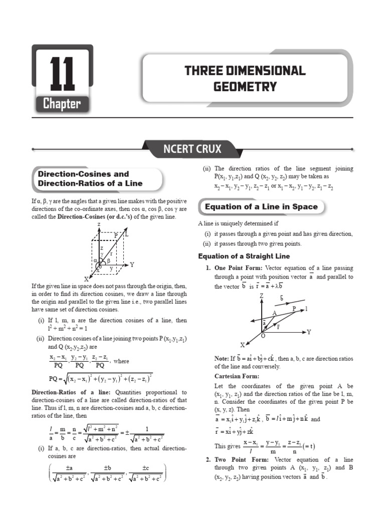 11 - Three Dimensional Geometry | PDF | Angle | Line (Geometry)