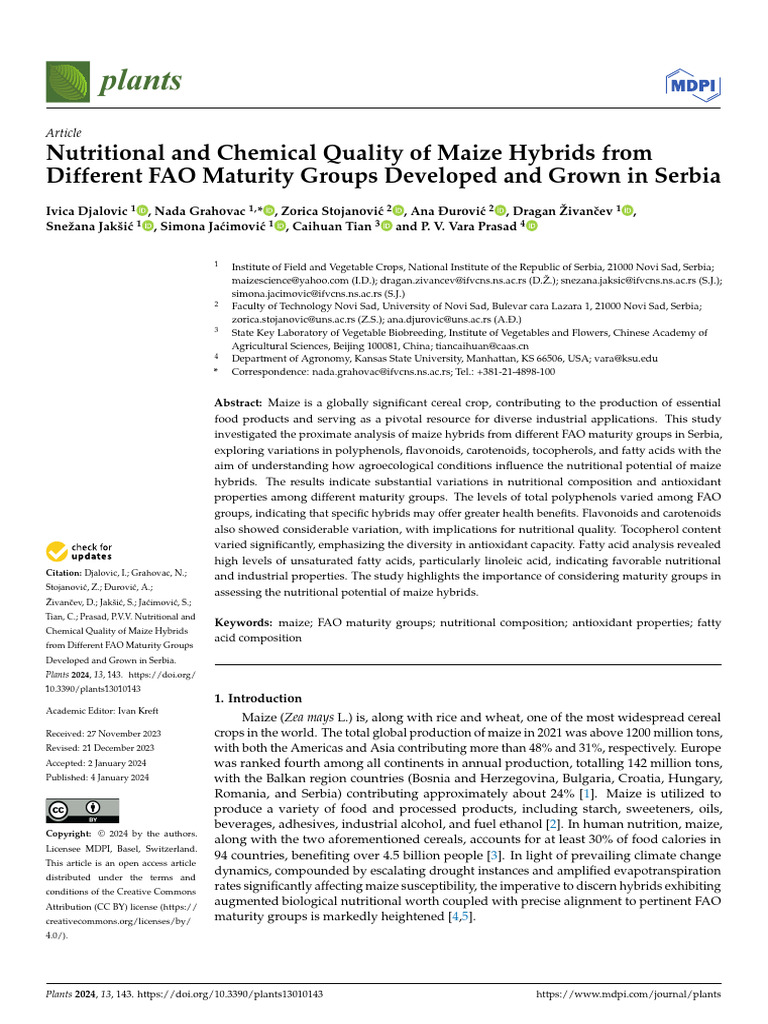 Nutritional and Chemical Quality of Maize Hybrids From Different FAO Maturity Groups Developed ...