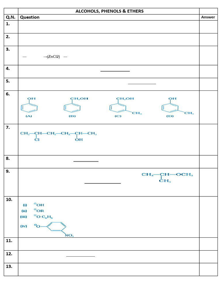 Alcohols, Phenols, and Ethers Quiz | PDF | Ether | Ethanol